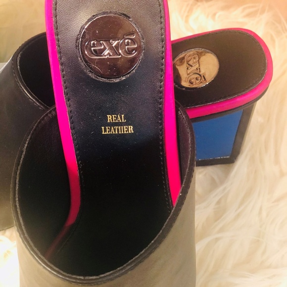 Exe | Shoes | Exe Brand Black Leather Heels Size 75 Brand New | Poshmark